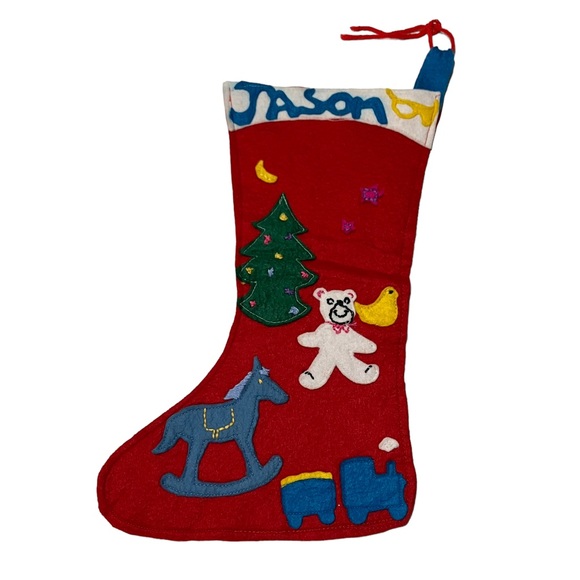 Vintage | Holiday | Vintage Red Felt Homemade Christmas Stocking Jason ...